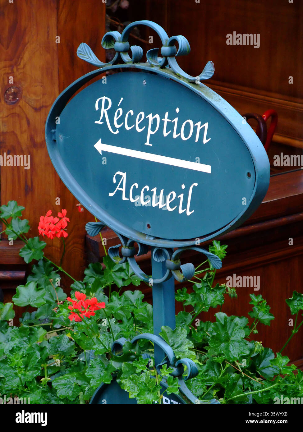 Reception sign of a french hotel Stock Photo - Alamy