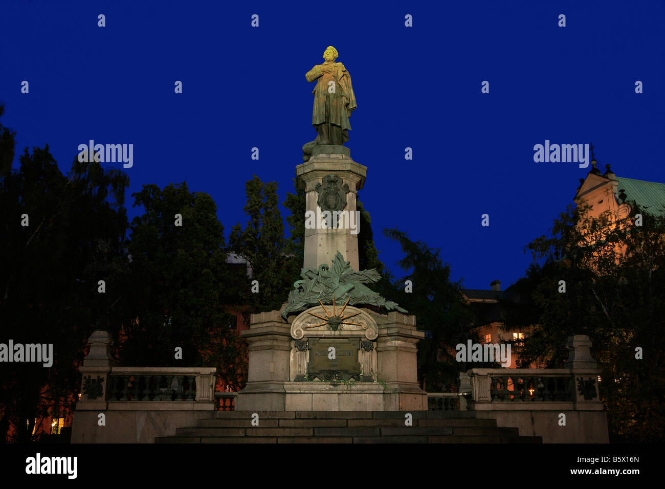 Statue of the Polish poet Adam Bernard Mickiewicz (1798-1855) in Warsaw ...