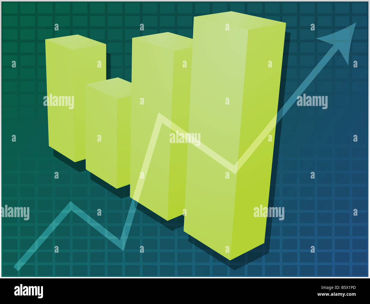 Three d barchart and upwards line graph financial diagram illustration ...