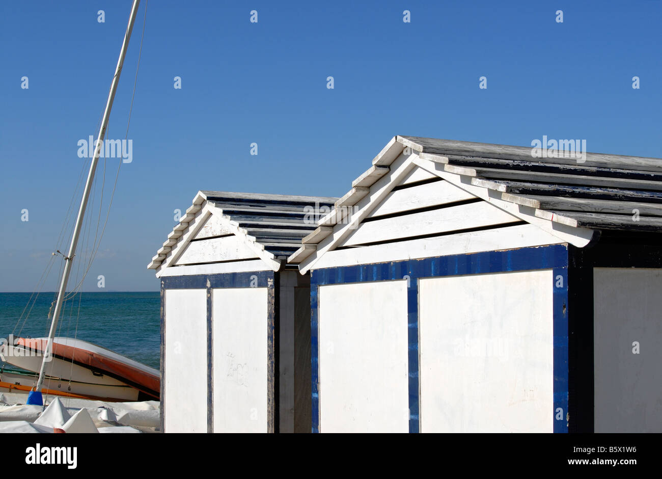 Blue and White Beach Huts Sant Pol de Mar Costa Brava Catalonia Spain ...