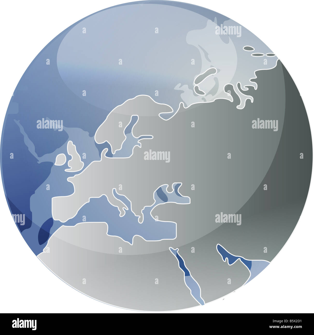 Map of the Europe on a spherical globe cartographical illustration ...