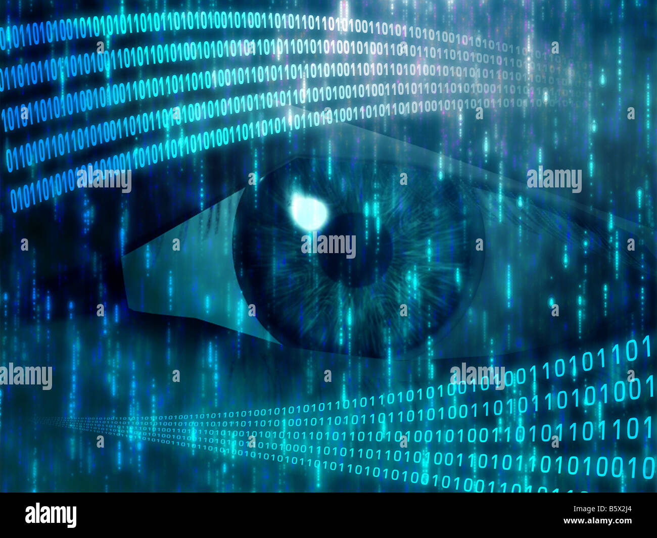 Eye viewing digital information represented by ones and zeros Stock ...