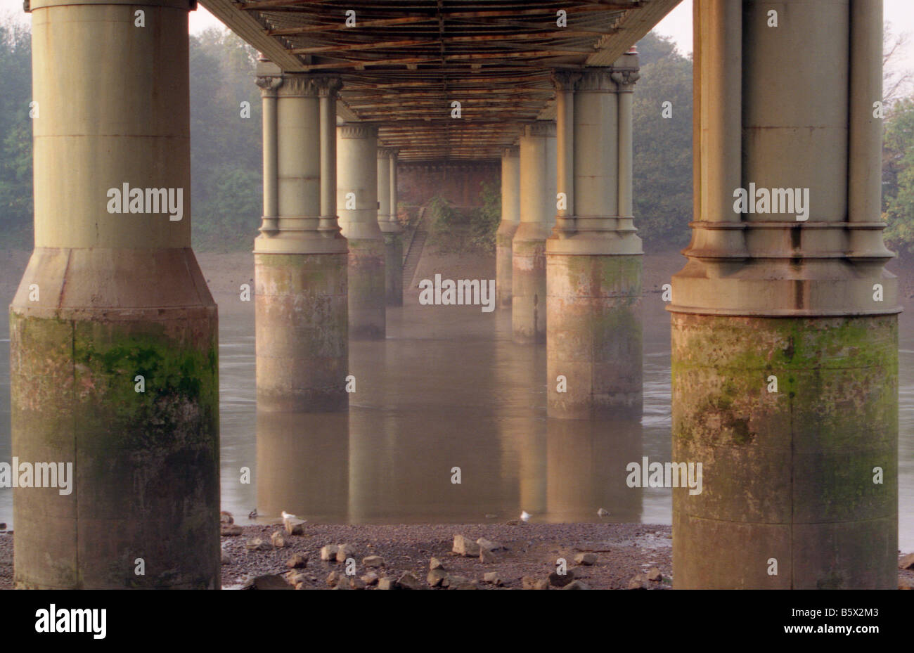 Image taken under railway bridge crossing the River Thames at Chiswick ...