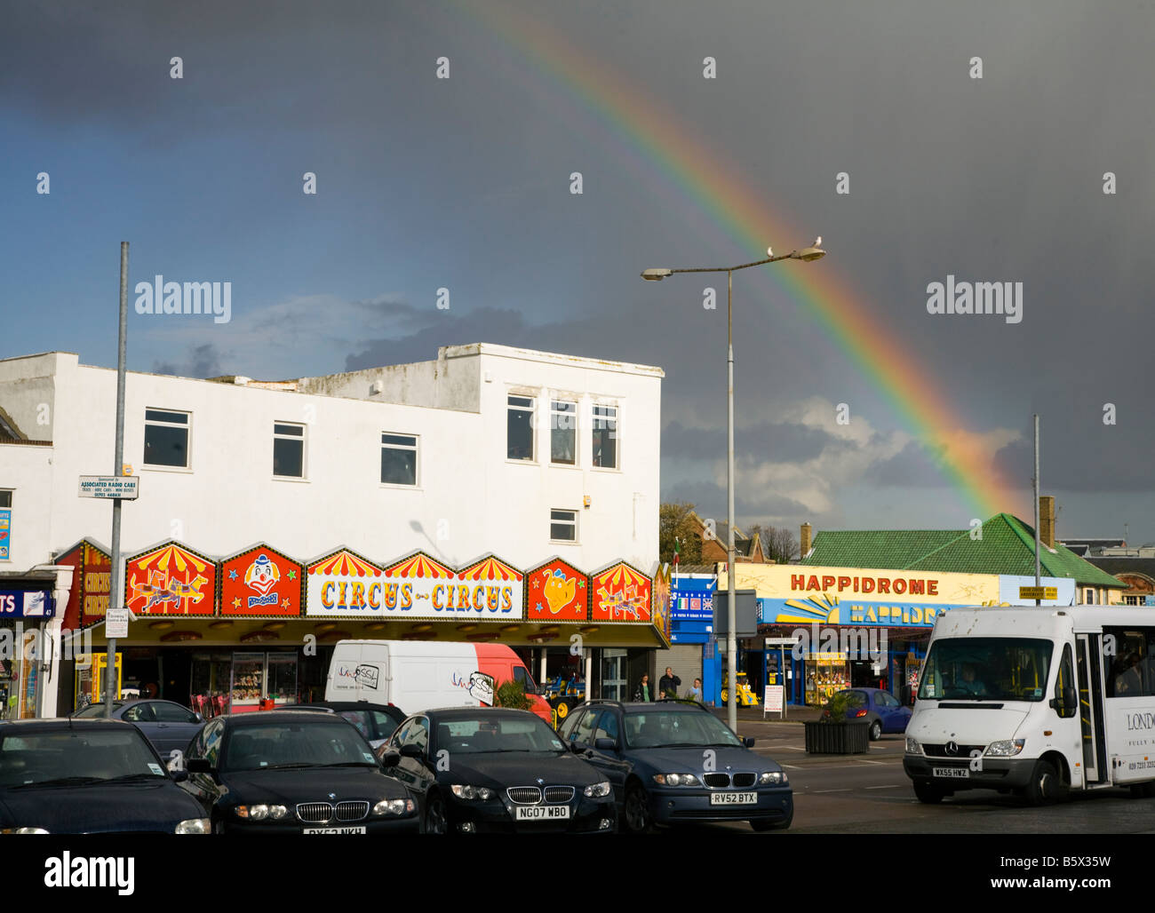 Southend sea front with a rainbow overhead Stock Photo - Alamy