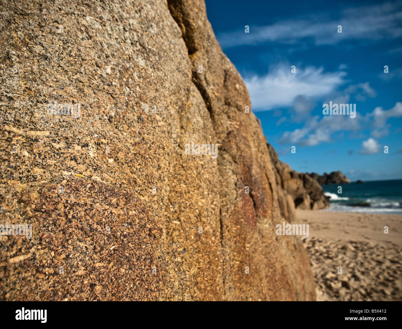 Granite cliffs at Porthcurno beach Stock Photo - Alamy