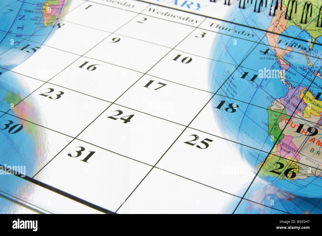Calendar and Globes Stock Photo - Alamy