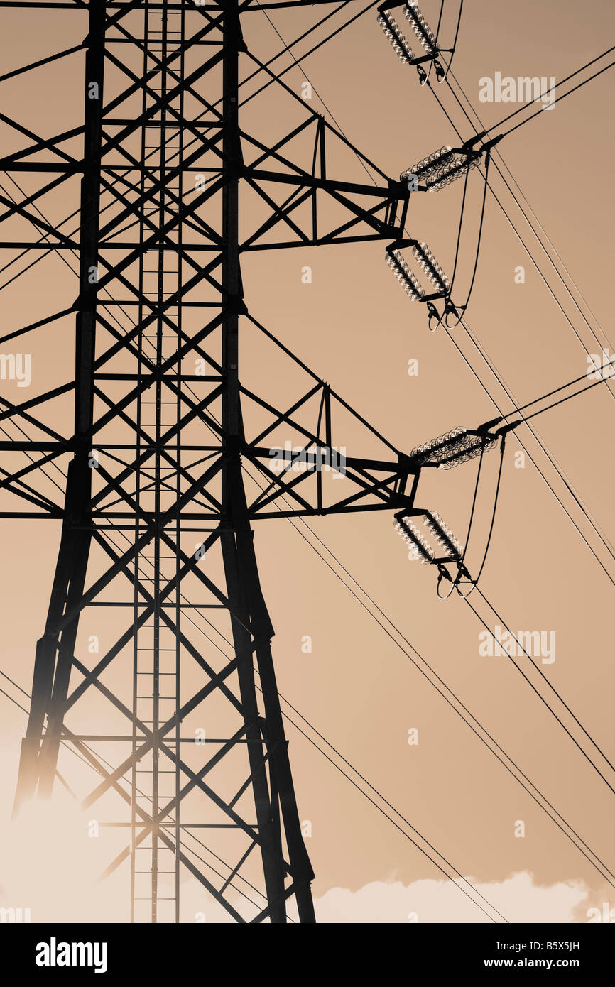 Sepia toned photo of high voltage powerlines Stock Photo - Alamy