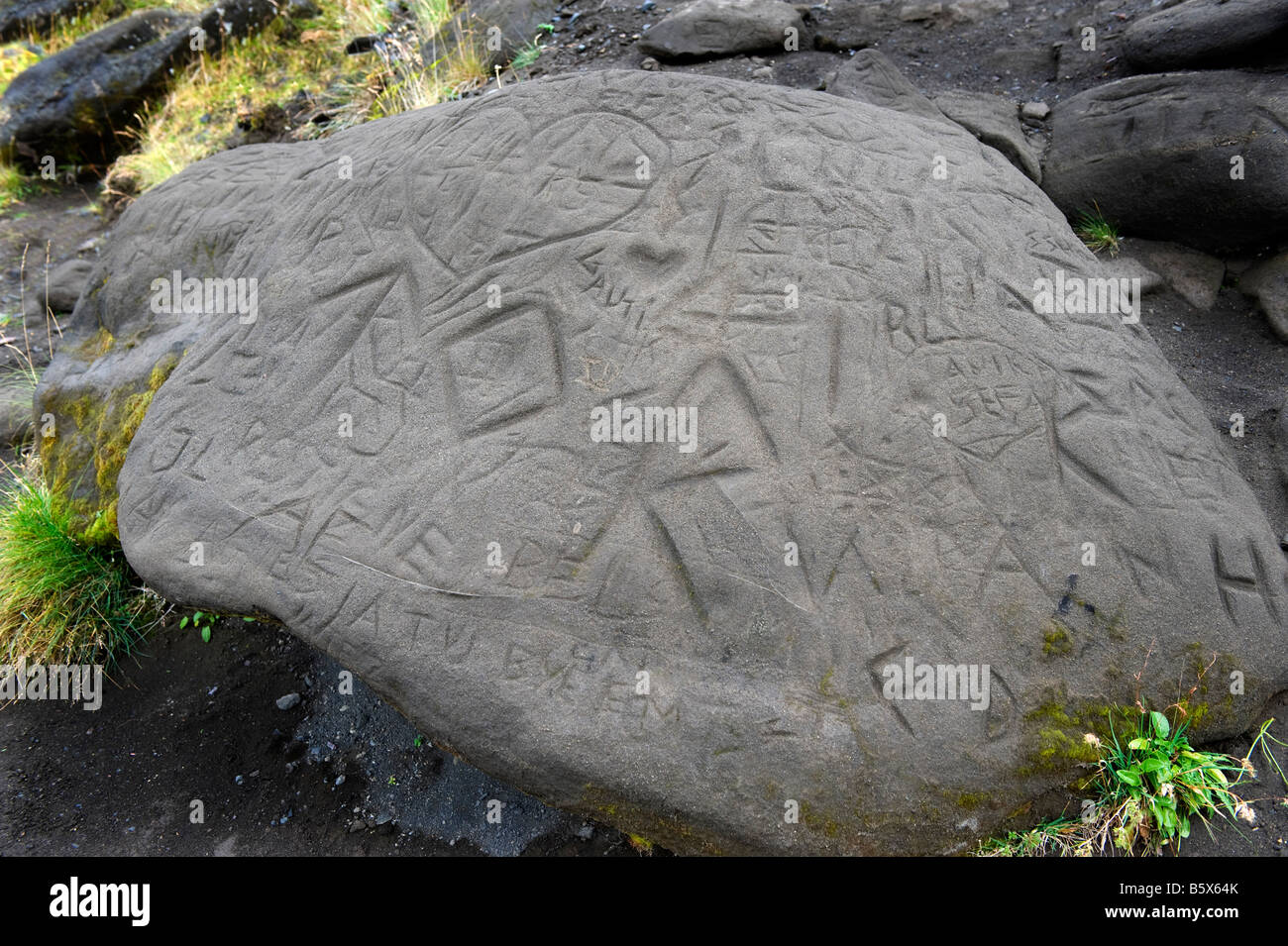 Runic writing on a stone, Iceland Stock Photo - Alamy