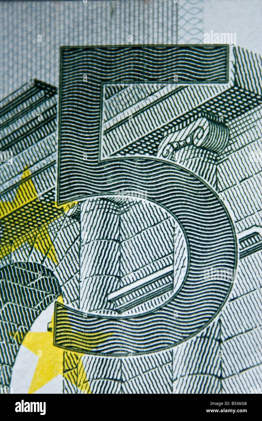 Detail of a 5 Euro banknote Only the 5 is visible Stock Photo - Alamy