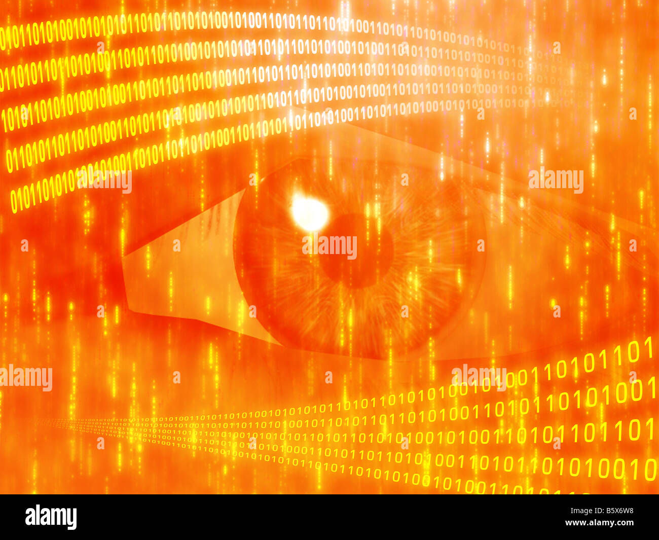 Eye viewing digital information represented by ones and zeros Stock ...