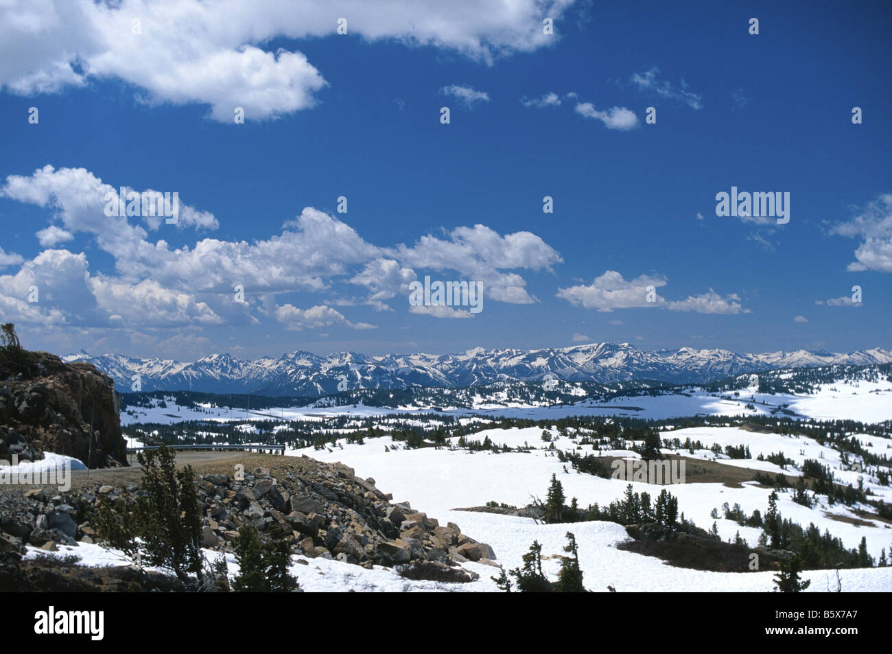 Absaroka Range mountains and Highway 212 over Beartooth Pass near Red ...