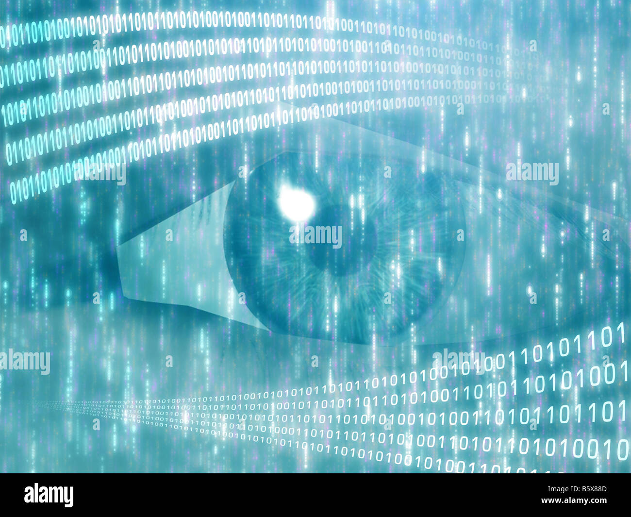 Eye viewing digital information represented by ones and zeros Stock ...