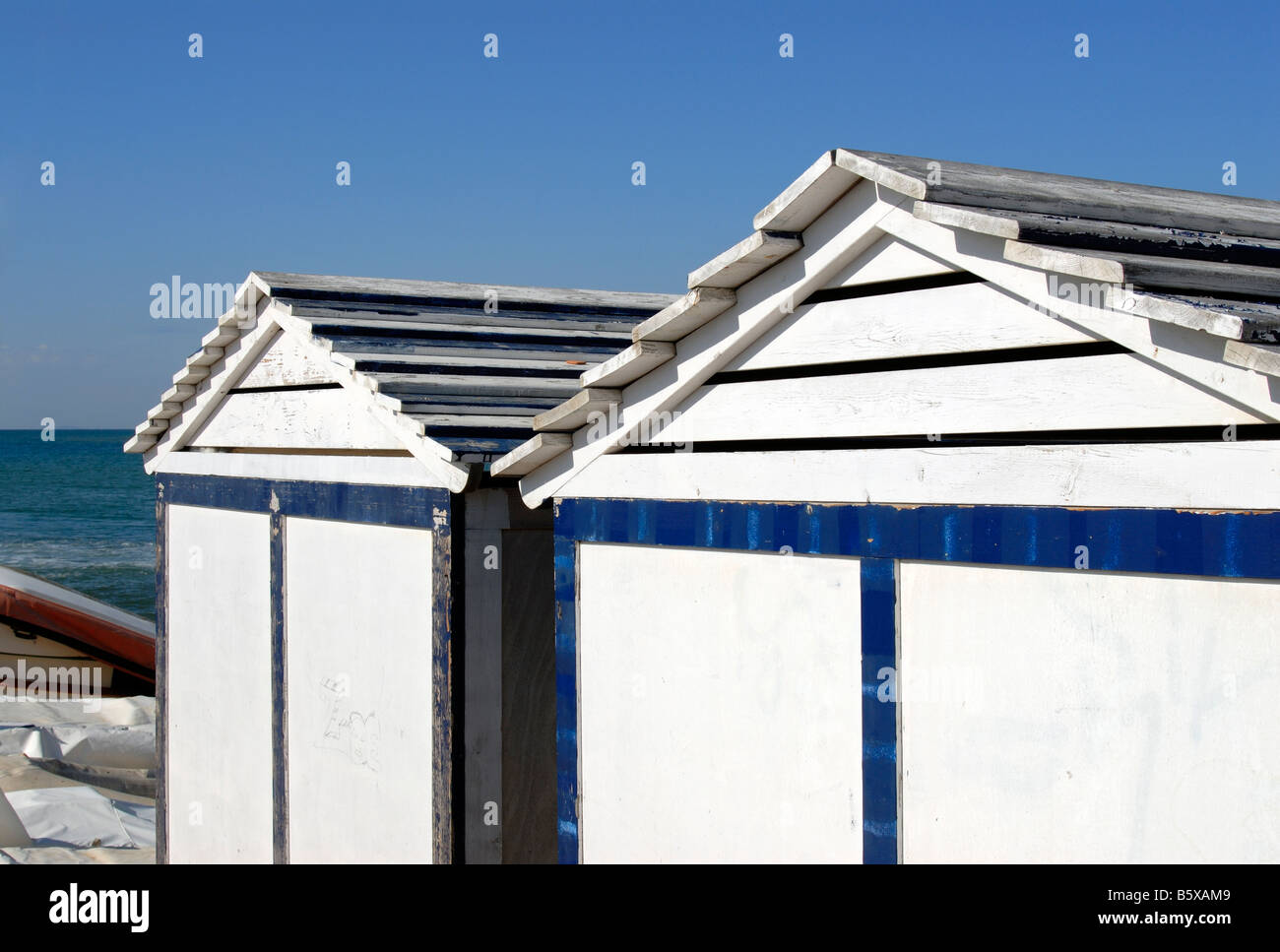 Blue and White Beach Huts Sant Pol de Mar Costa Brava Catalonia Spain ...