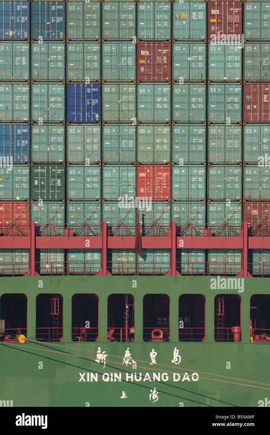 Shipping containers on container ship (room for type at the top Stock ...