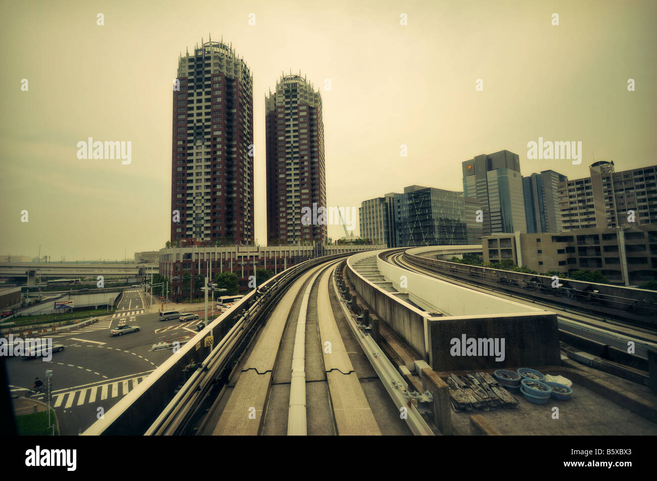 Automated guideway transit train (Yurikamome Line), arriving to Odaiba ...