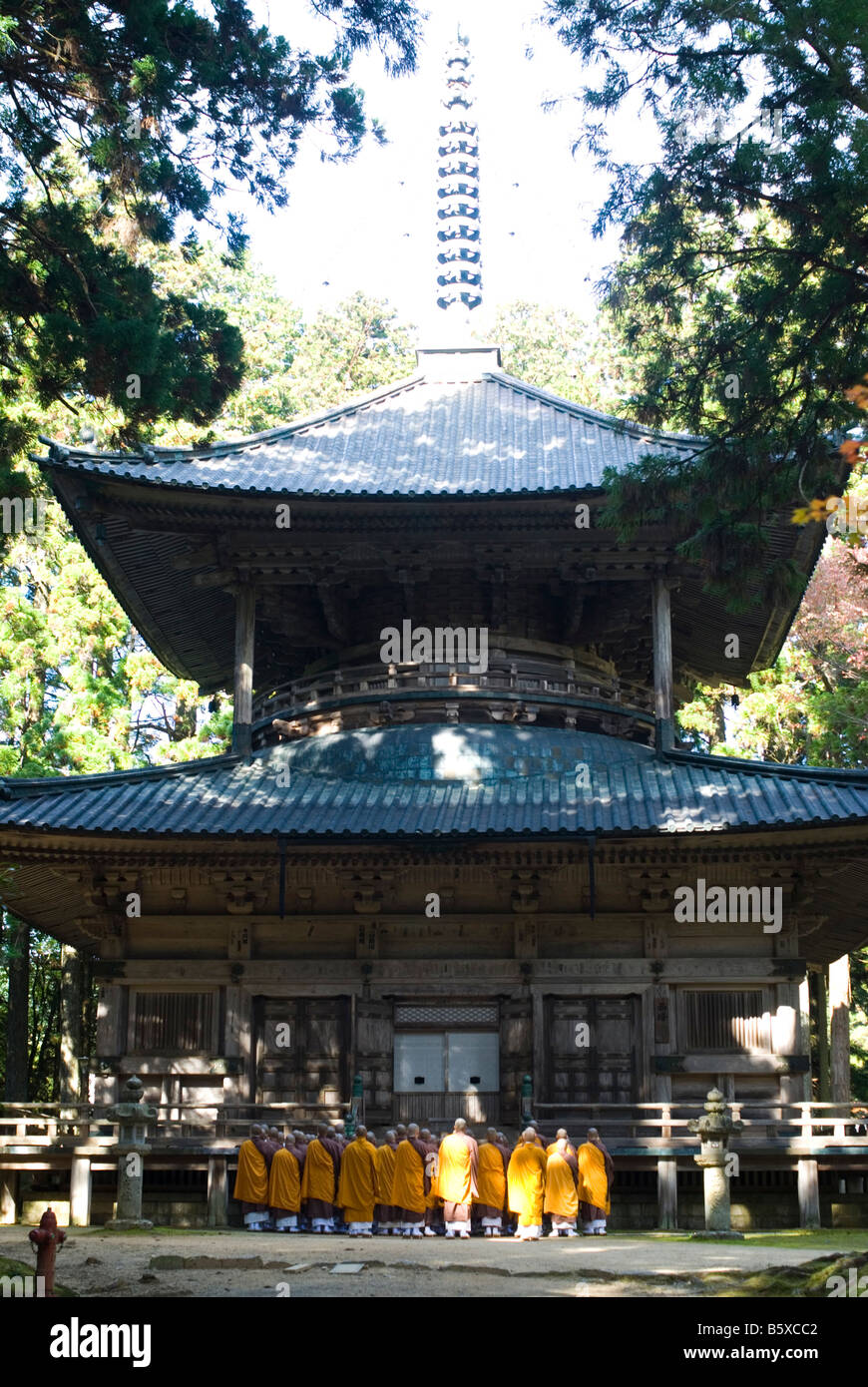 Buddhist shingon monks pray in Danjo Garan Monastery Complex in KOYASAN ...