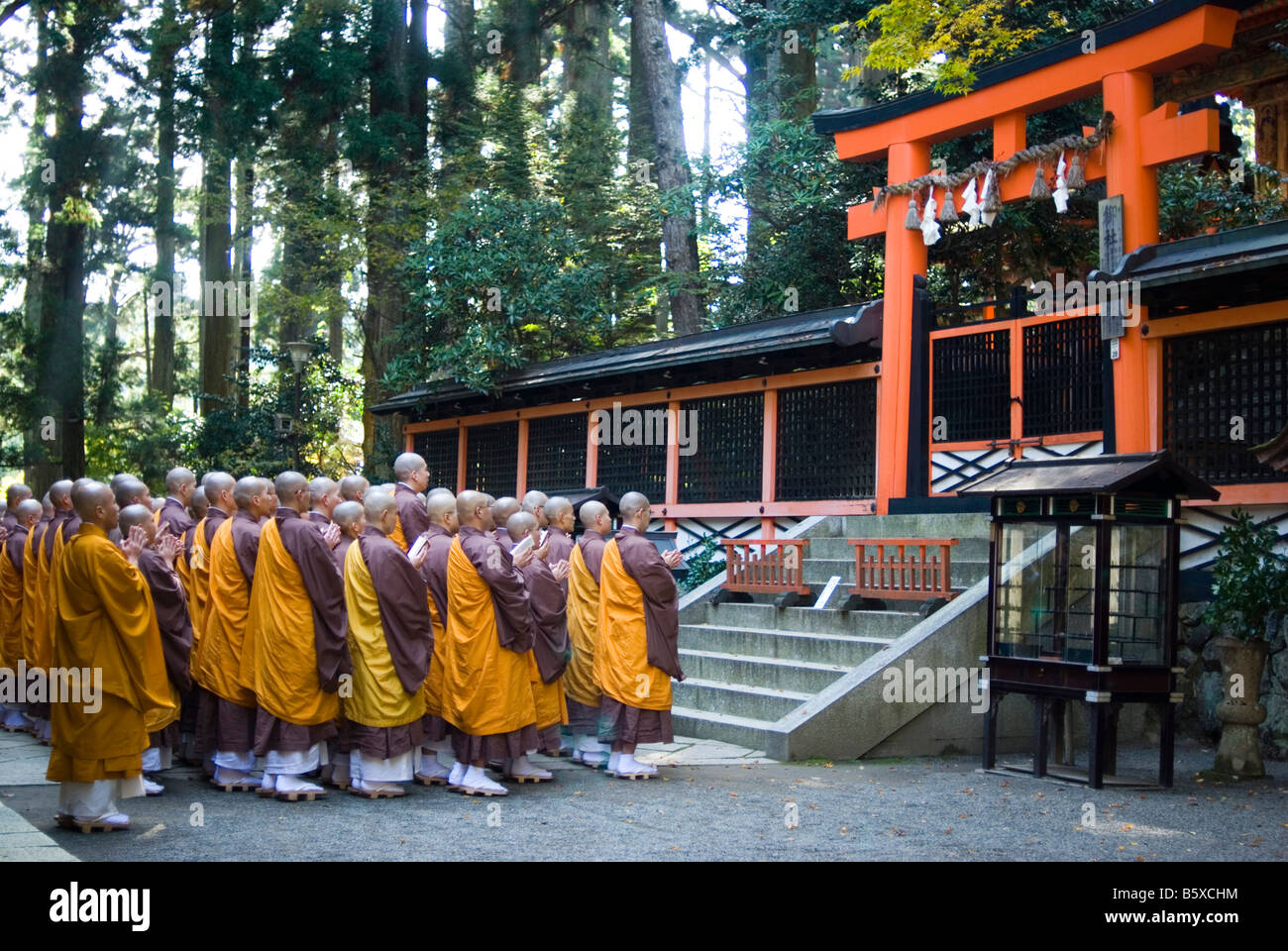 Buddhist shingon monks pray in Danjo Garan Monastery Complex in KOYASAN ...