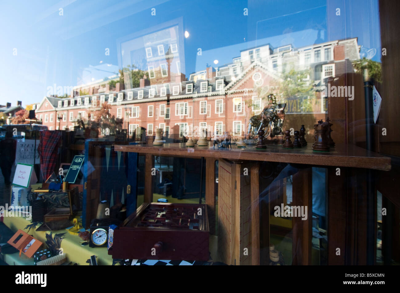 Window of Cambridge, Mass store. Reflections of Harvard University ...