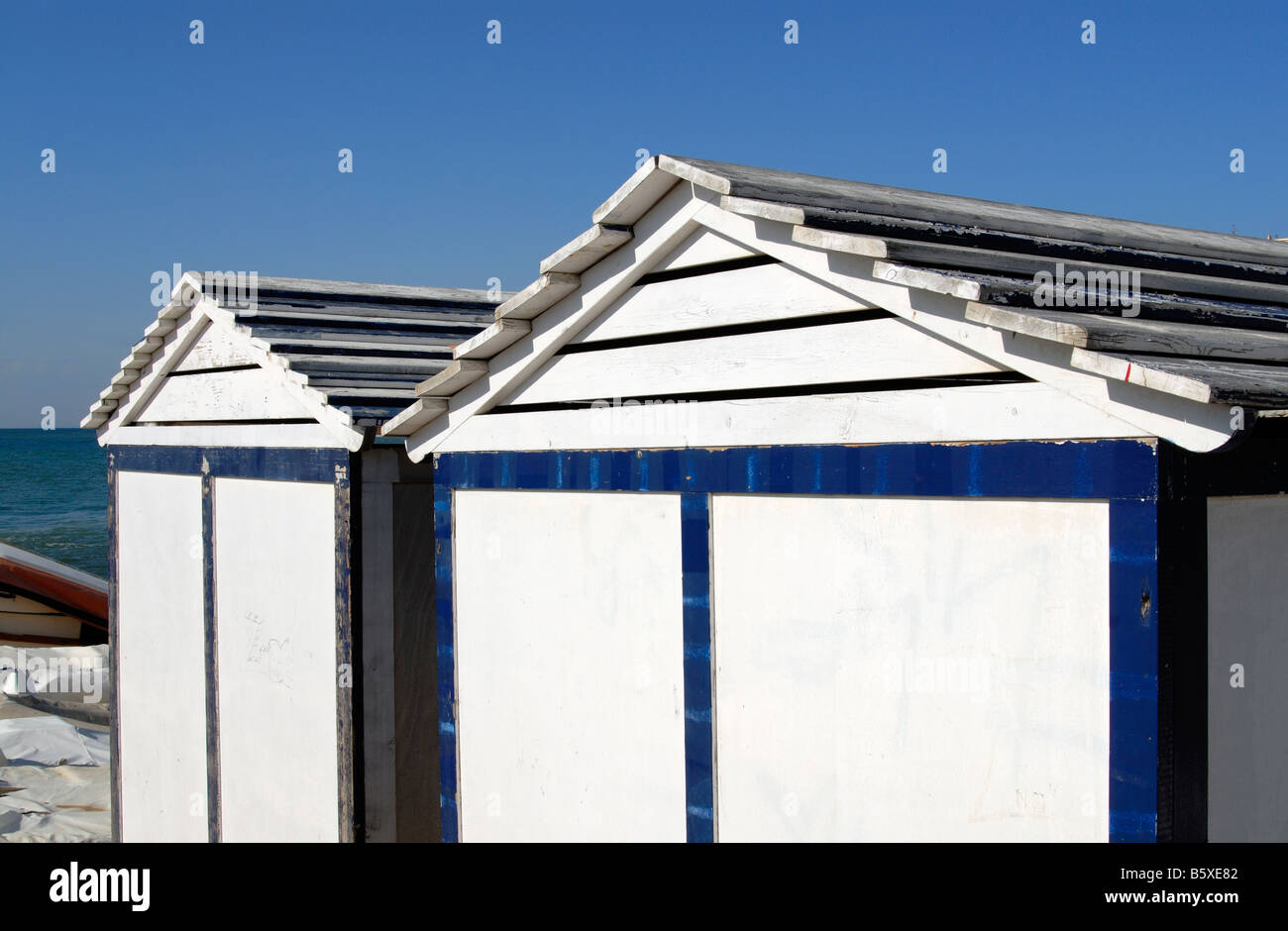 Blue and White Beach Huts Sant Pol de Mar Costa Brava Catalonia Spain ...