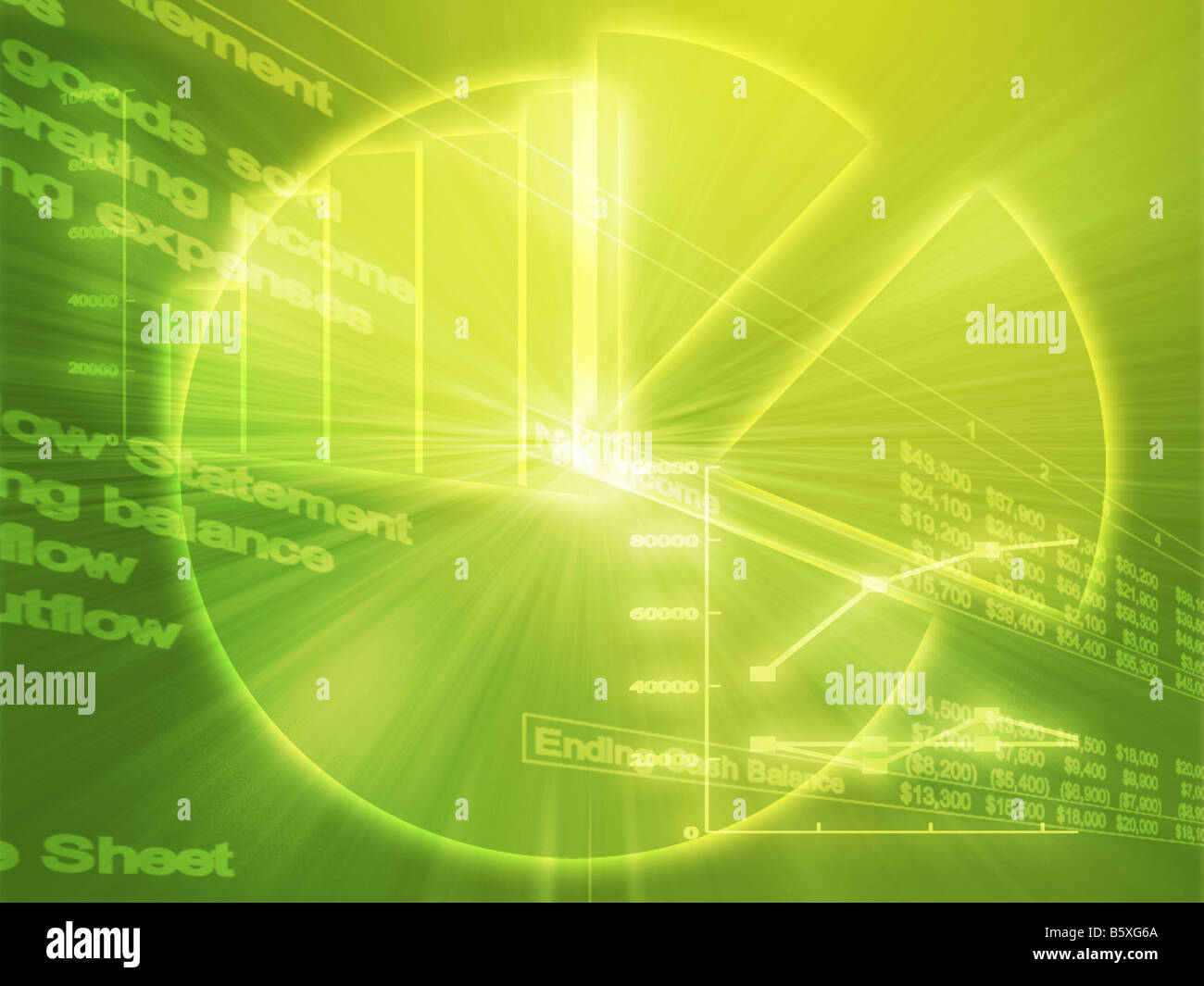 Illustration of Spreadsheet data and business charts in glowing ...