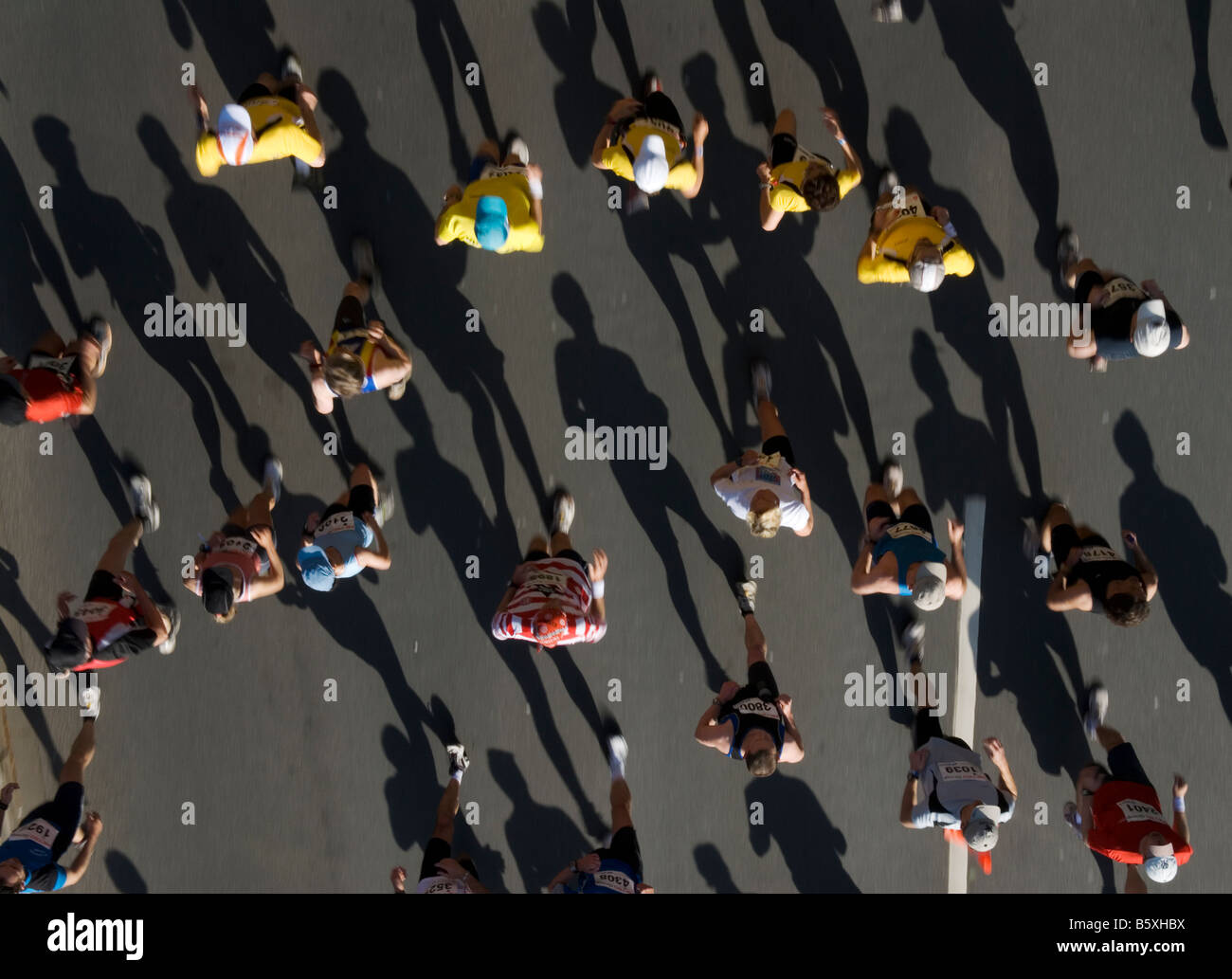 Marathon Runners seen from above Stock Photo - Alamy