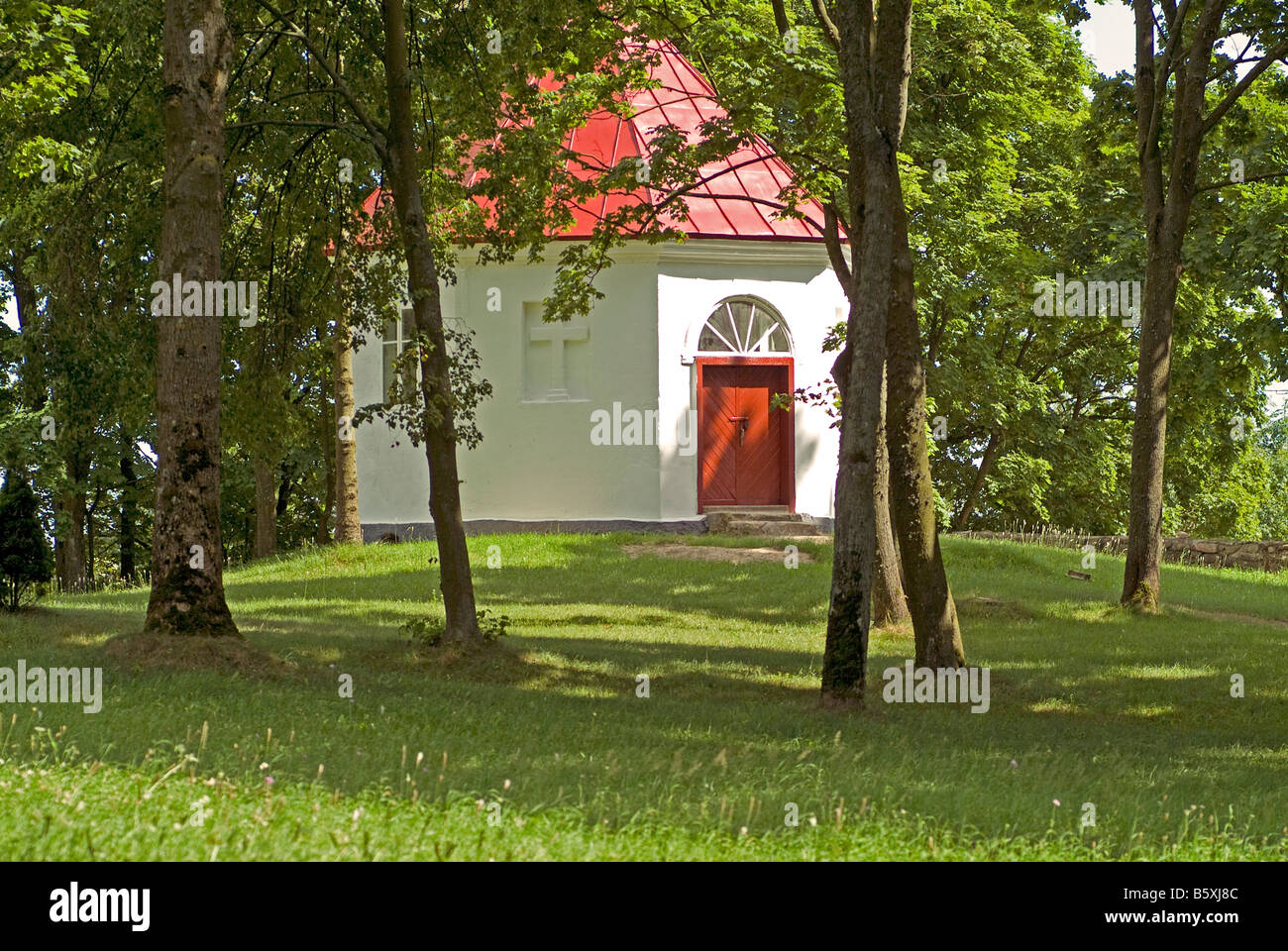 chapel in palace gardens of the classicist castle in Paezeriai near ...