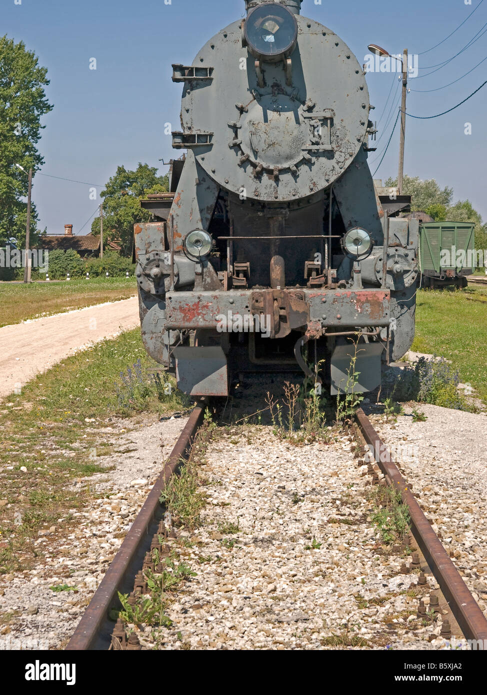 railway station with an ancient engine of an old train in Haapsalu ...
