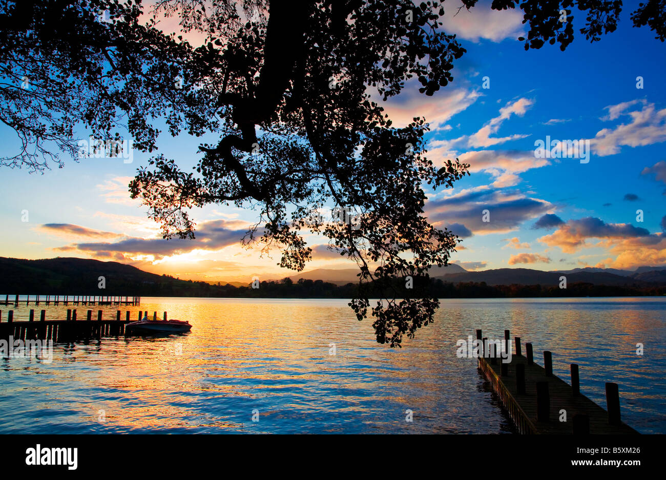 Sunset over Lake Windermere Lake District Cumbria England UK Stock ...