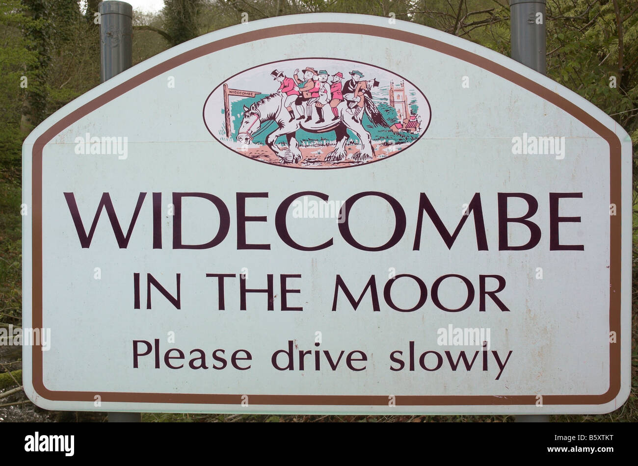 The sign for Widecombe in the Moor in Devon Stock Photo - Alamy
