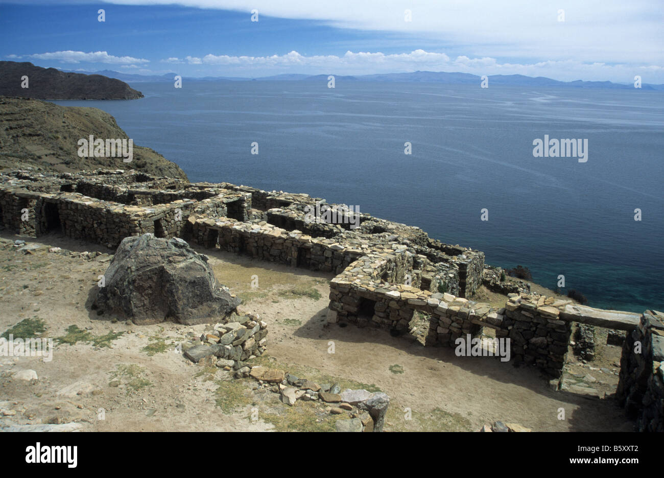 Chincana ruins from Inca period at northern end of Sun Island, Lake ...