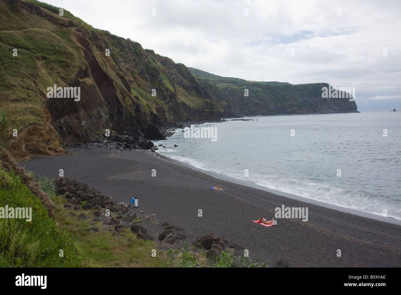 Black lava sand at the beach at the small village Mosteiros, São Miguel ...