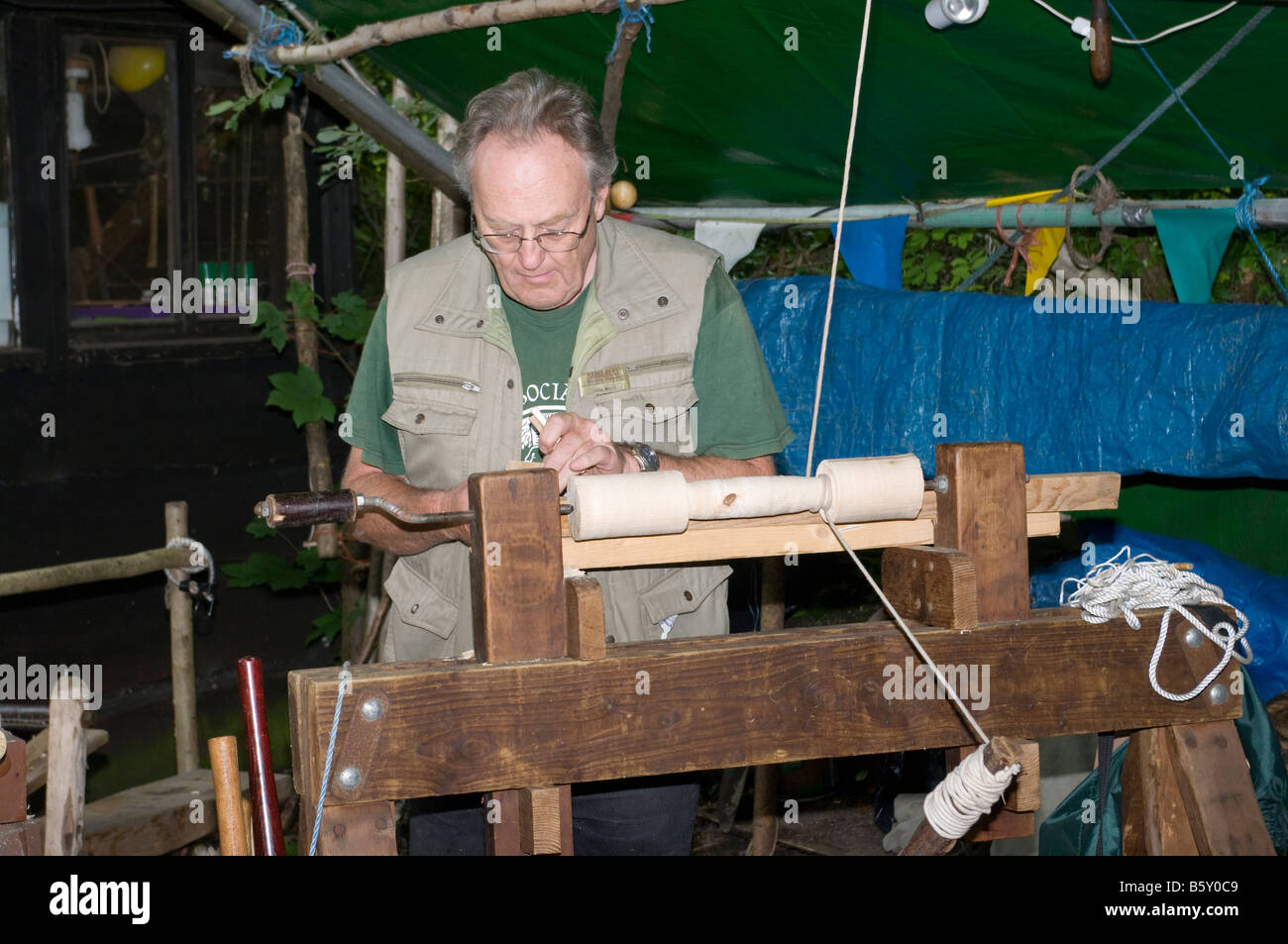 Woodturner Person operating a Pole Lathe Man person woodturning Stock ...