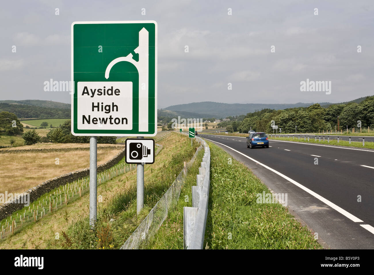 Road signage next to the A590 dual carriageway in Cumbria Stock Photo ...