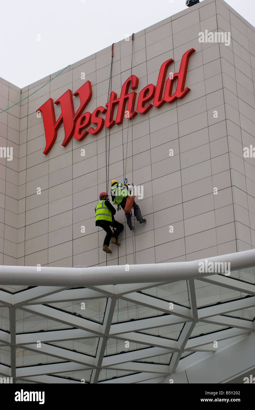 Westfield shopping centre in Shepherds Bush West London abseilers roped ...