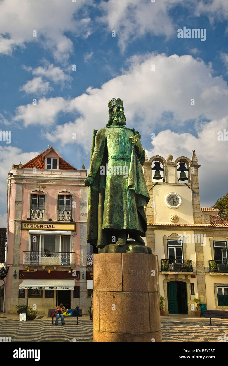 Don Pedro I in the main Square Cascais, Portugal Stock Photo - Alamy