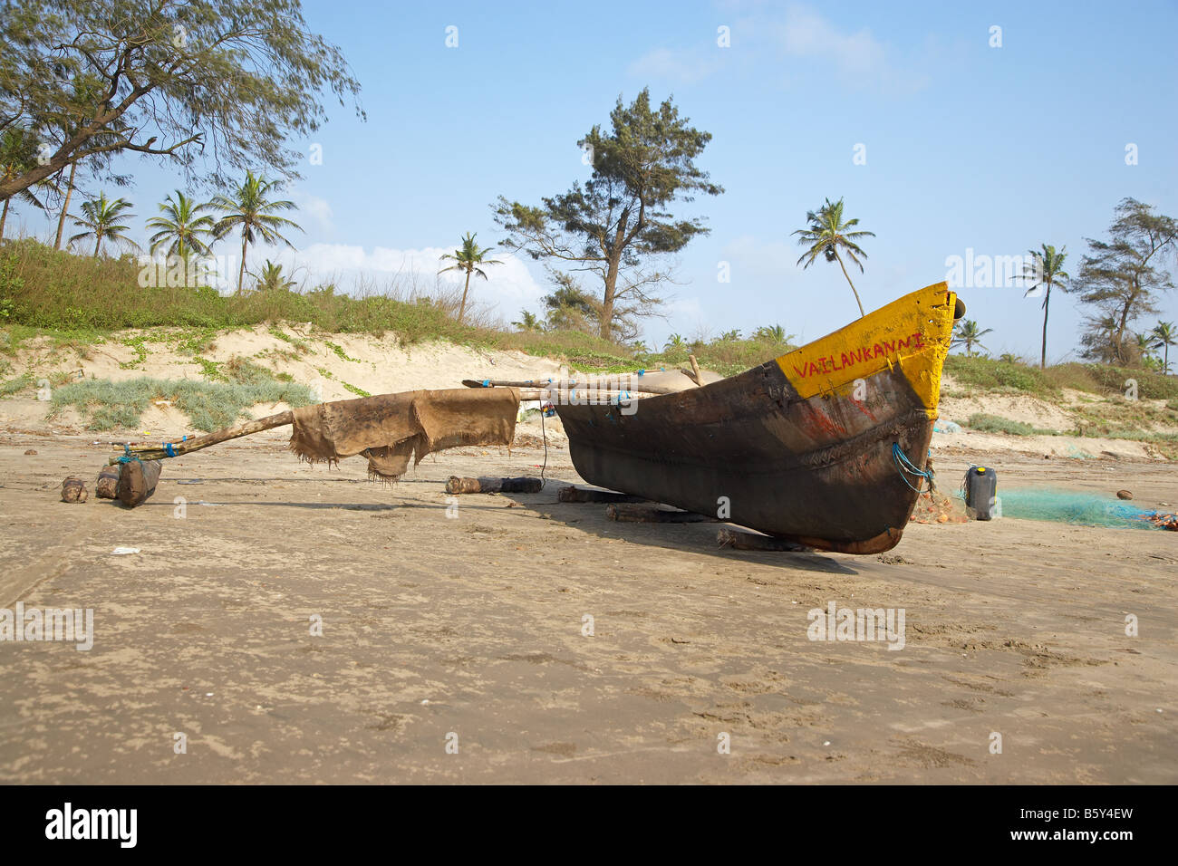 Goan Fishing Boat on Arambol Beach, Goa, India Stock Photo - Alamy