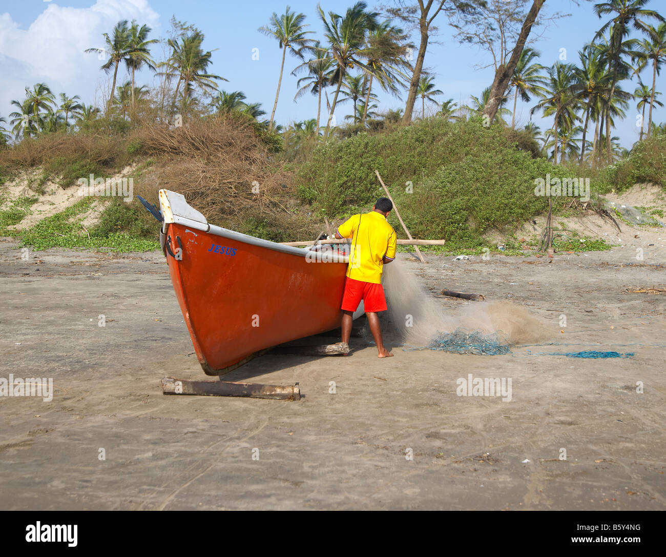 Traditional Goan Fishing Boat, Arambol Beach, Goa, India Stock Photo ...
