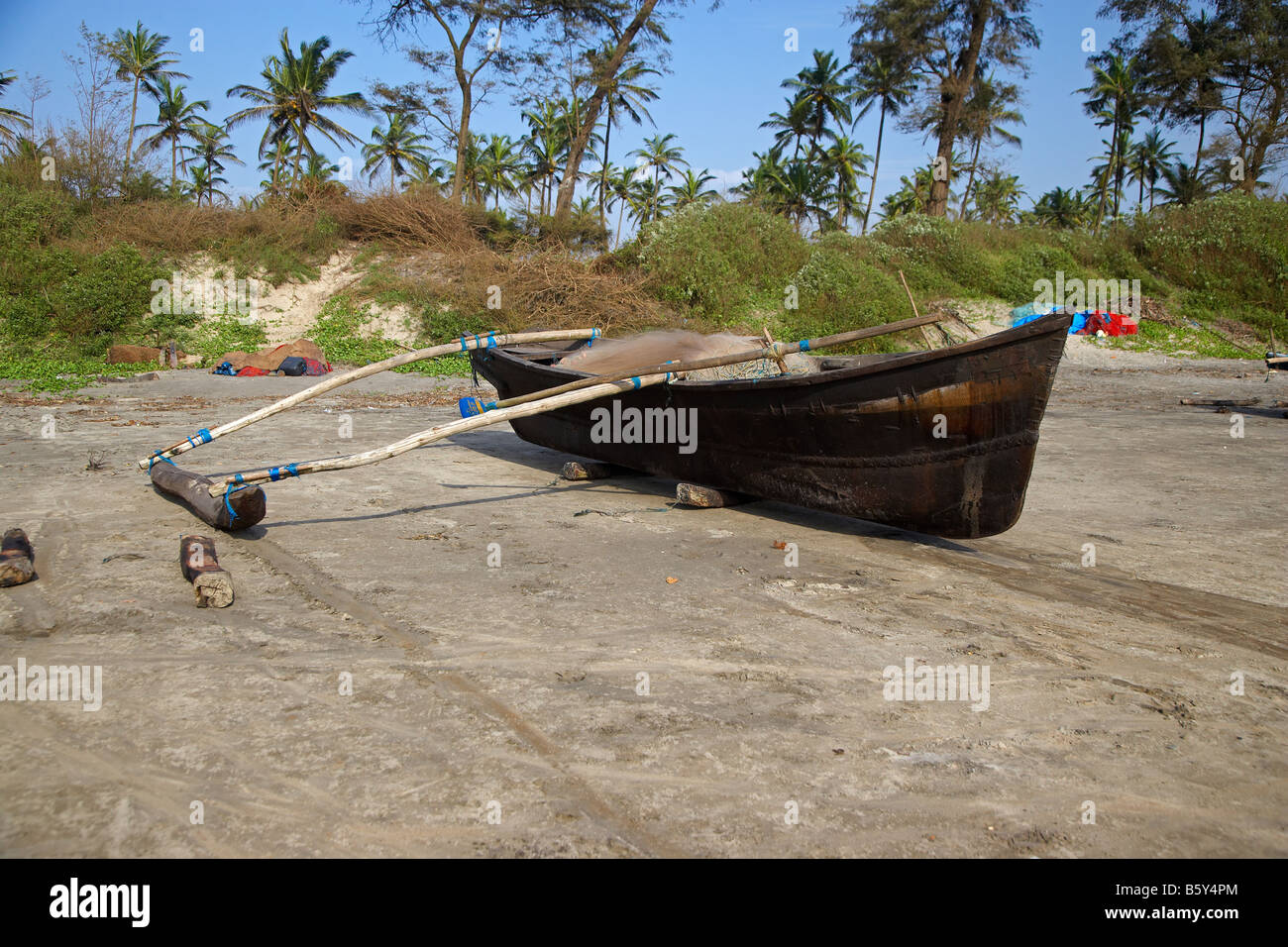Traditional Goan Fishing Boat, Arambol Beach, Goa, India Stock Photo ...