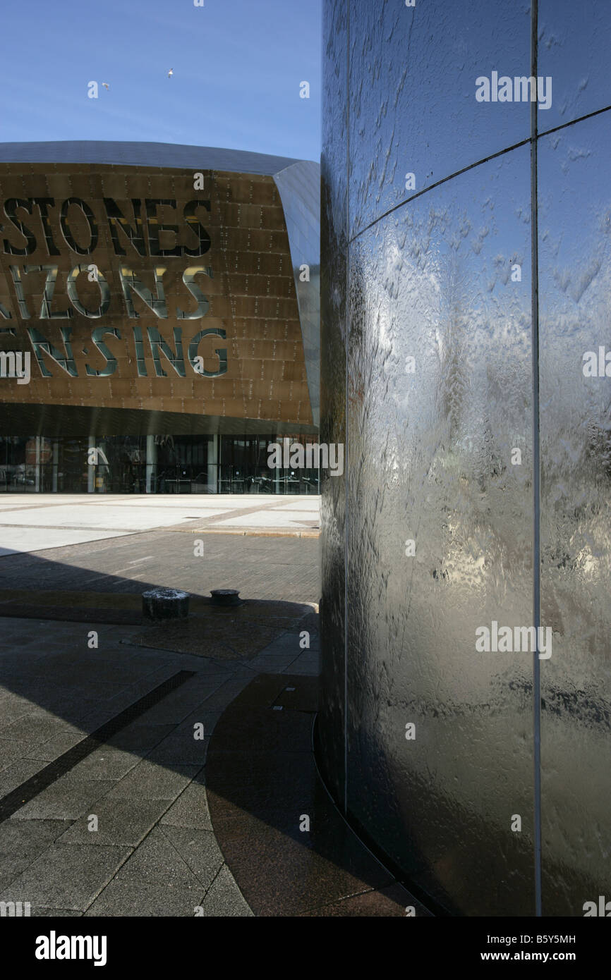 City of Cardiff, Wales. Water feature in front of the main entrance to ...