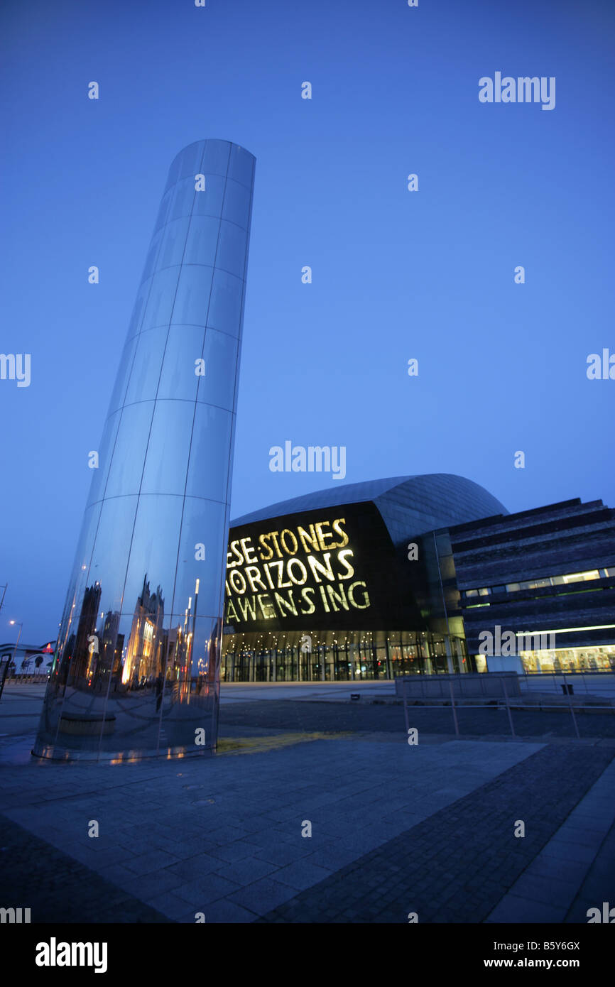 City of Cardiff, Wales. Water feature in front of the main entrance to ...