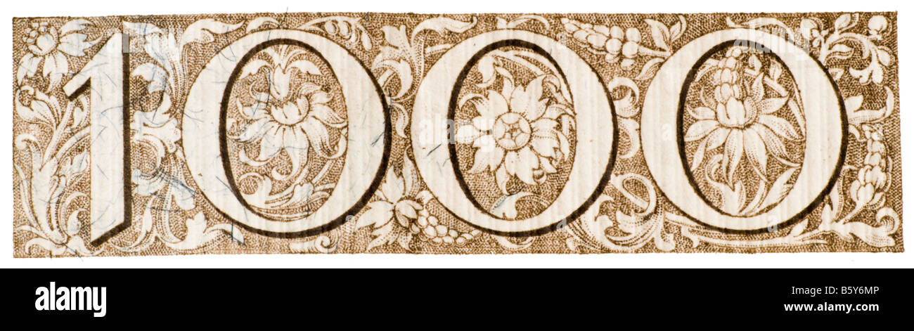 Ornamental Decorated Number 1000 from German 1000 Mark note of 1910 ...