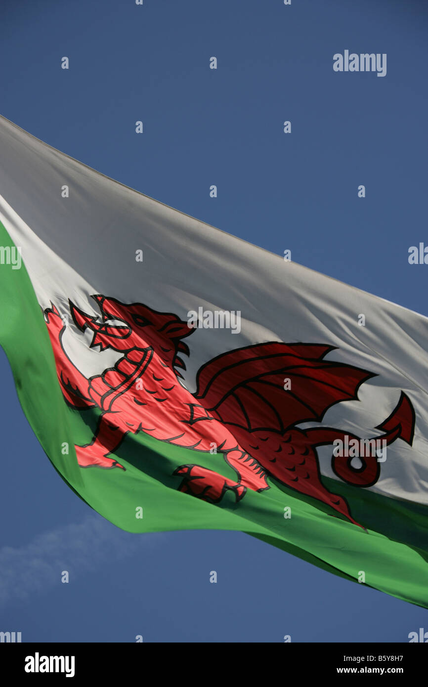 City of Cardiff, Wales. The Welsh national flag of the Red Dragon ...
