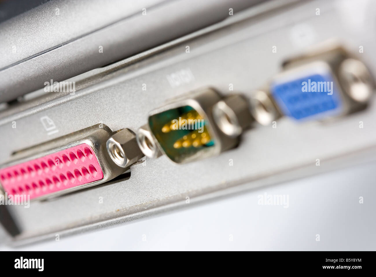 back side of a laptop with selective focus connection ports Stock Photo ...
