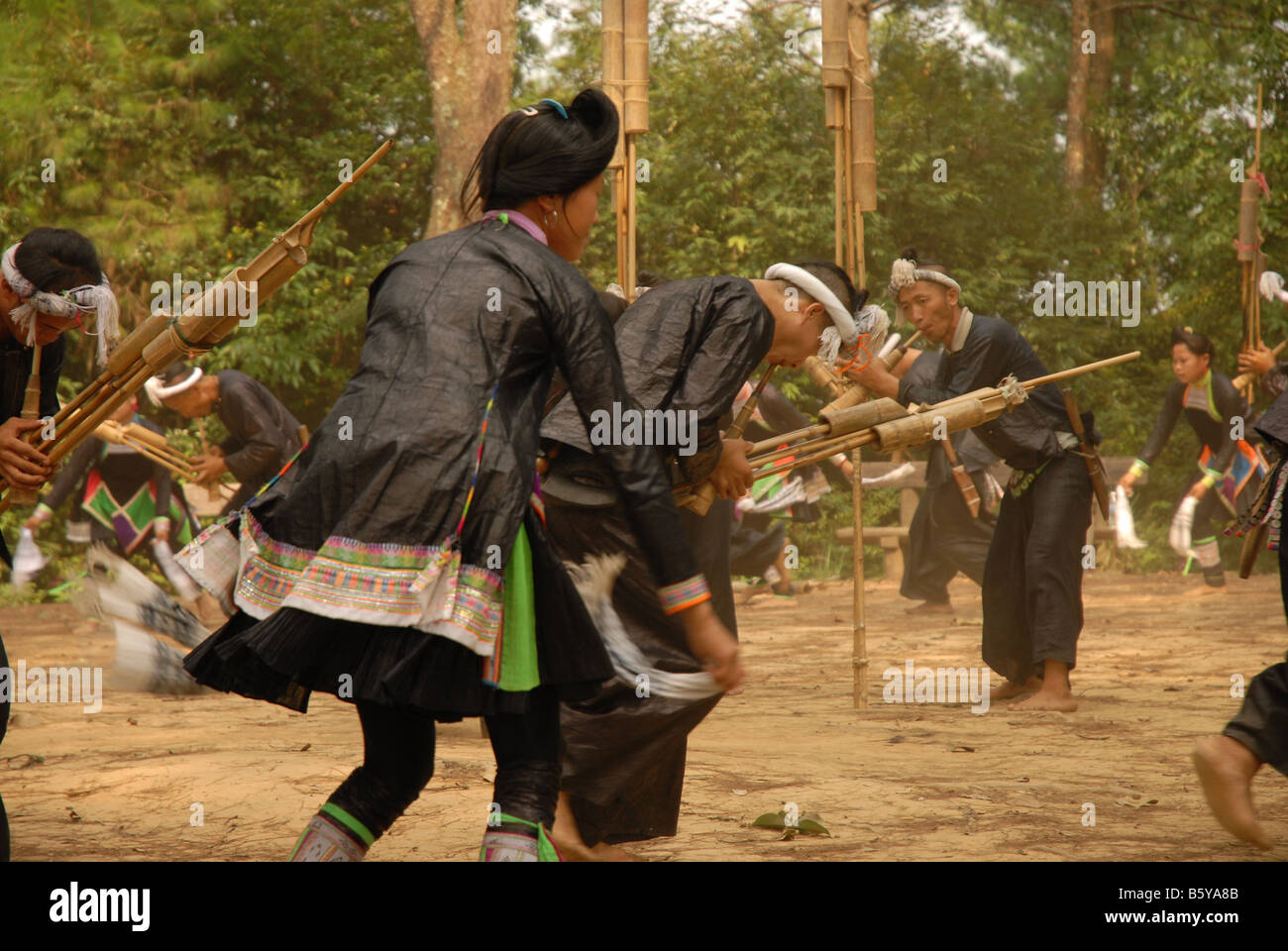 Miao (Hmong) tribal members perform a traditional dance in rural ...