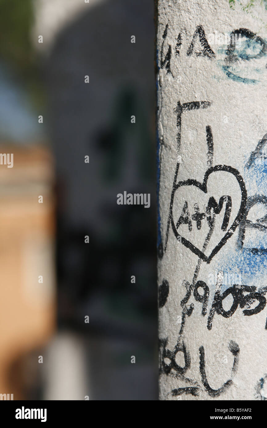 love heart graffiti on column monument outdoors Stock Photo - Alamy