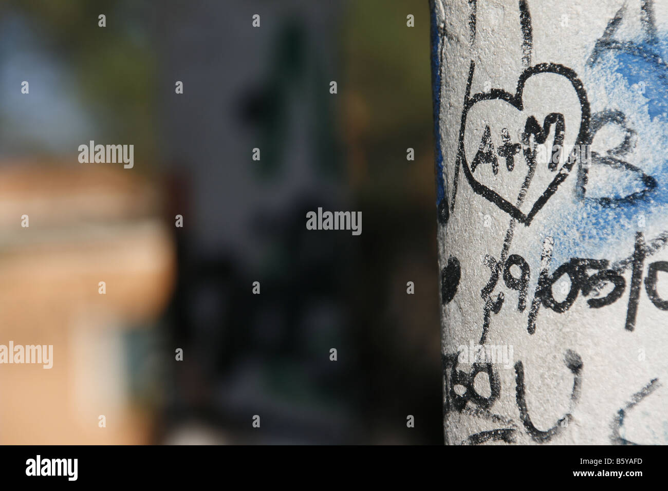 love heart graffiti on column monument outdoors Stock Photo - Alamy