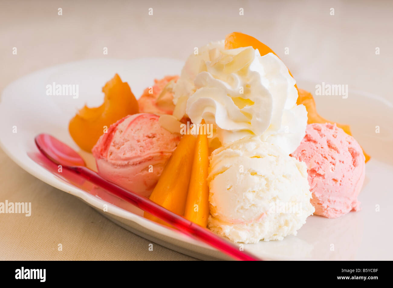 Ice cream served on plates Stock Photo - Alamy
