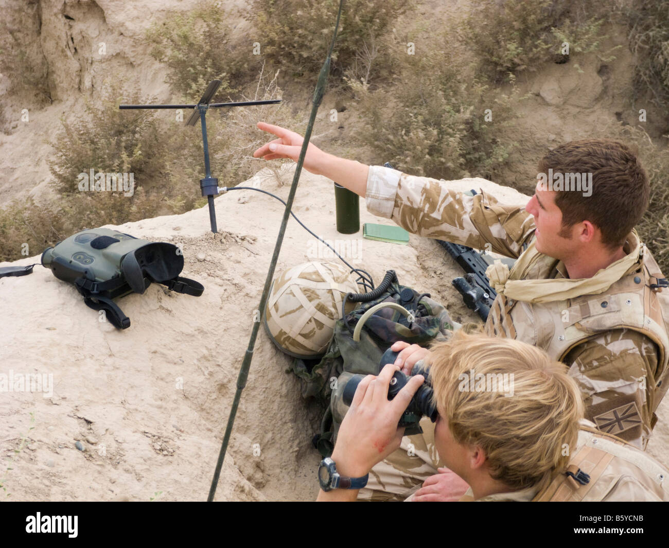 Helmand Province Afghanistan British soldiers on watch with radio ...