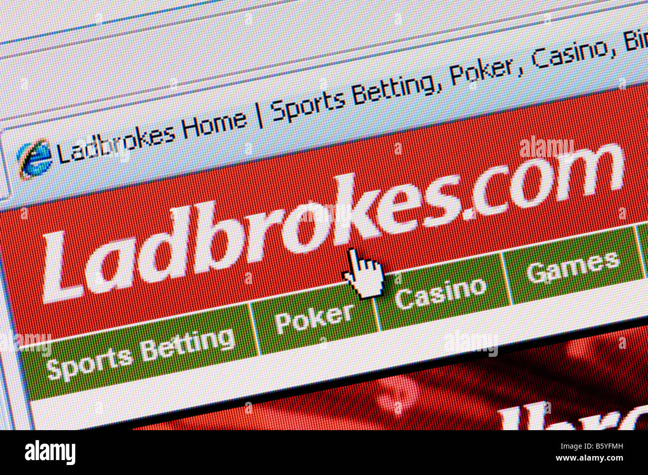 Macro screenshot of Ladbrokes gambling website Editorial use only Stock ...