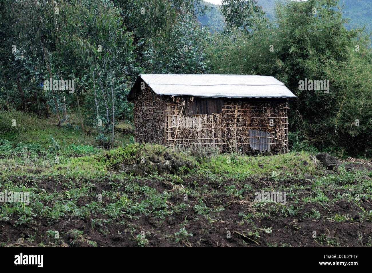 A typical traditional mud hut house unfinished being built beside the ...
